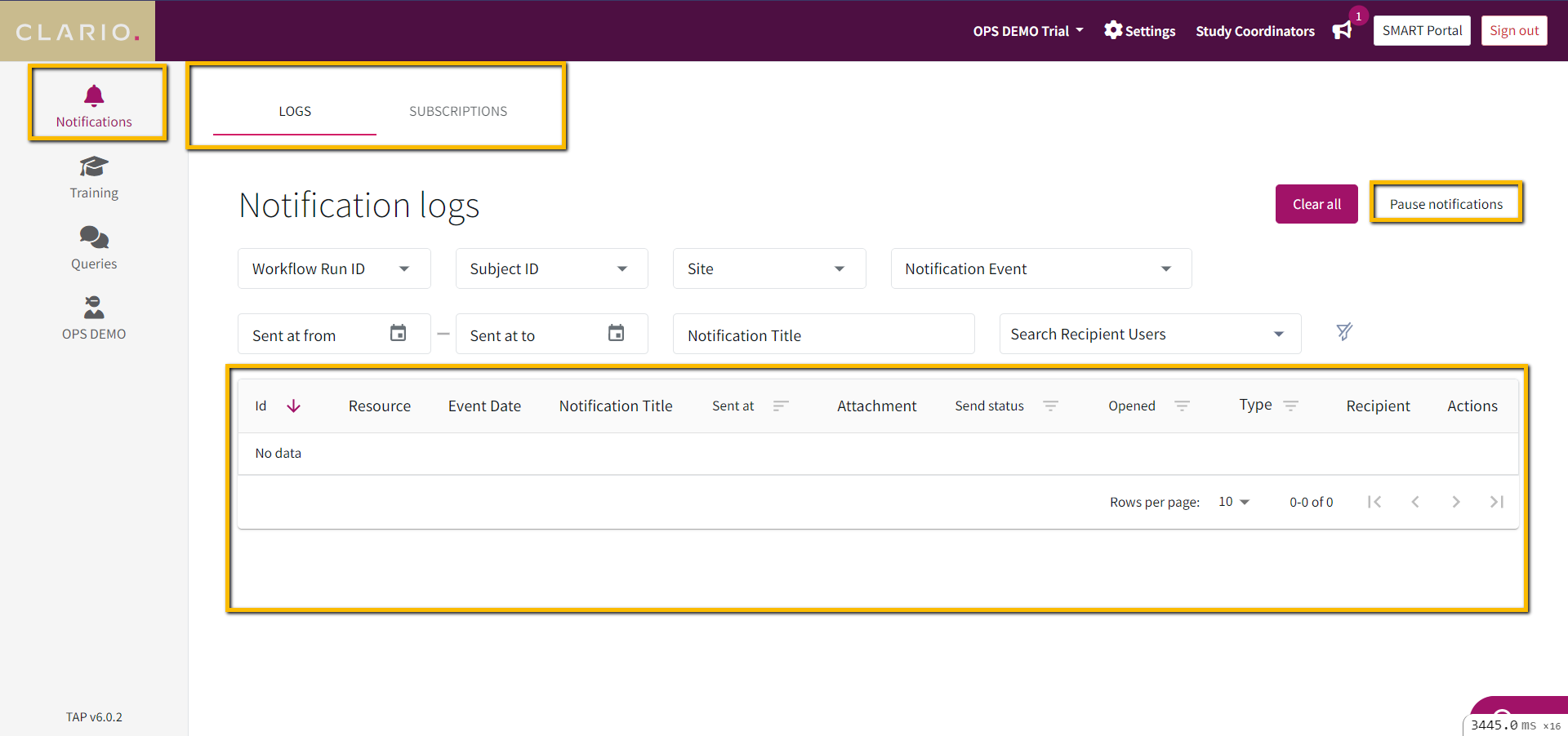 Accessing the Notifications Module – TAP